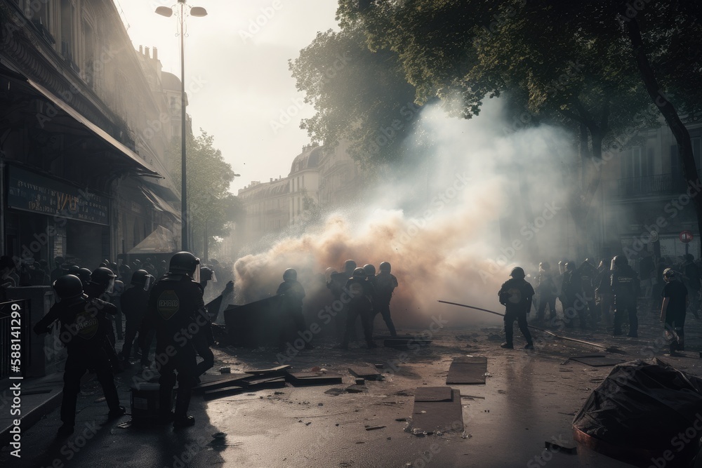 Photo & Art Print Officers are dressed in riot gear and are using ...