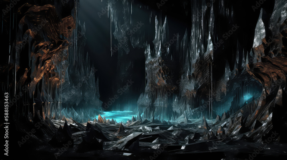 Wallpaper of a cave with glowing crystals Stock Illustration | Adobe Stock