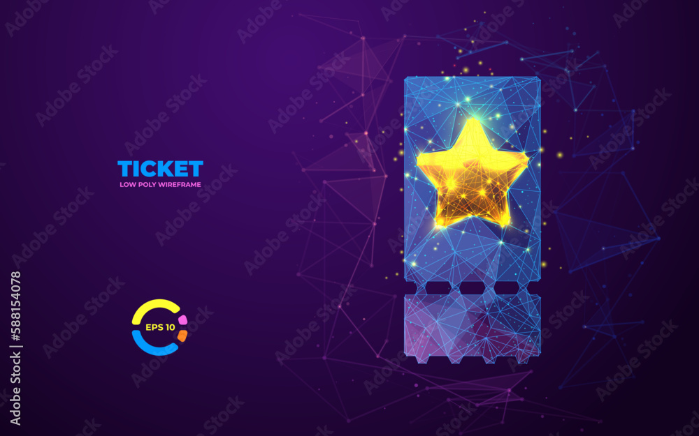 Vecteur Stock 3d cinema vector ticket on modern polygonal background ...
