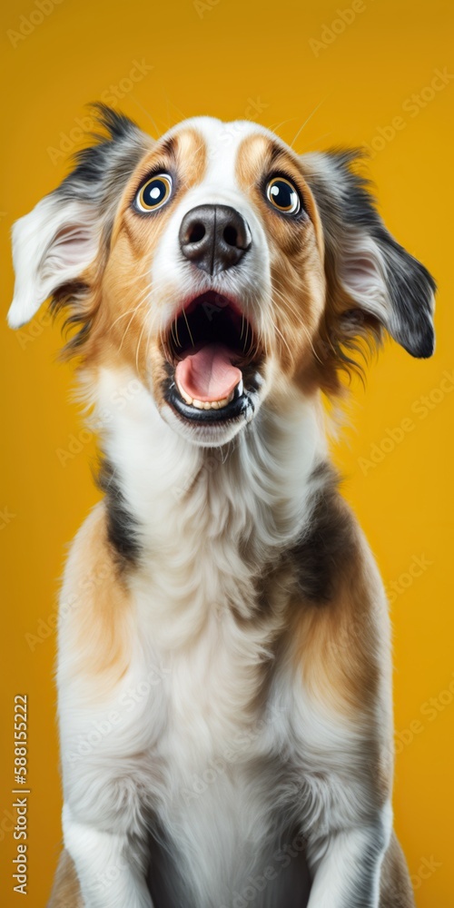 Surprised emotional young dog having stunned fascinated face, created ...