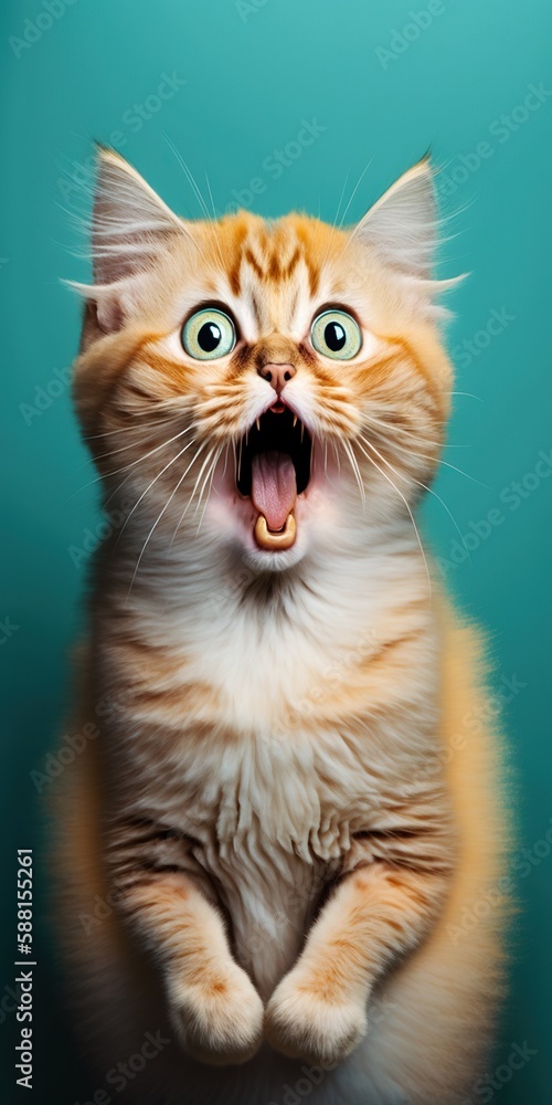 Surprised emotional young cat having stunned fascinated face, created ...