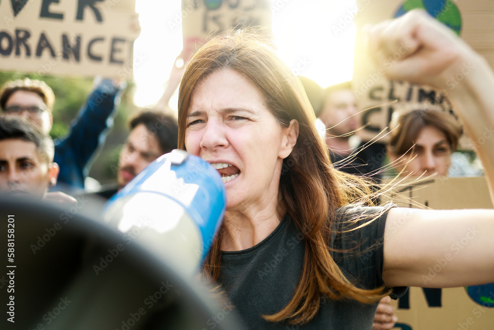 Earth day activist: Group of people protests for climate change in the ...