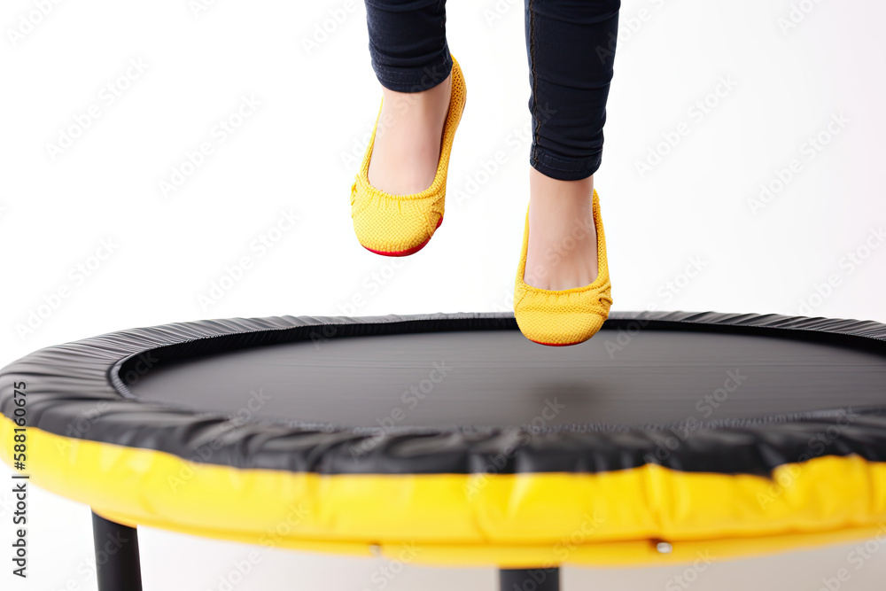 children's feet jumping on a trampoline. AI generative image. Stock ...
