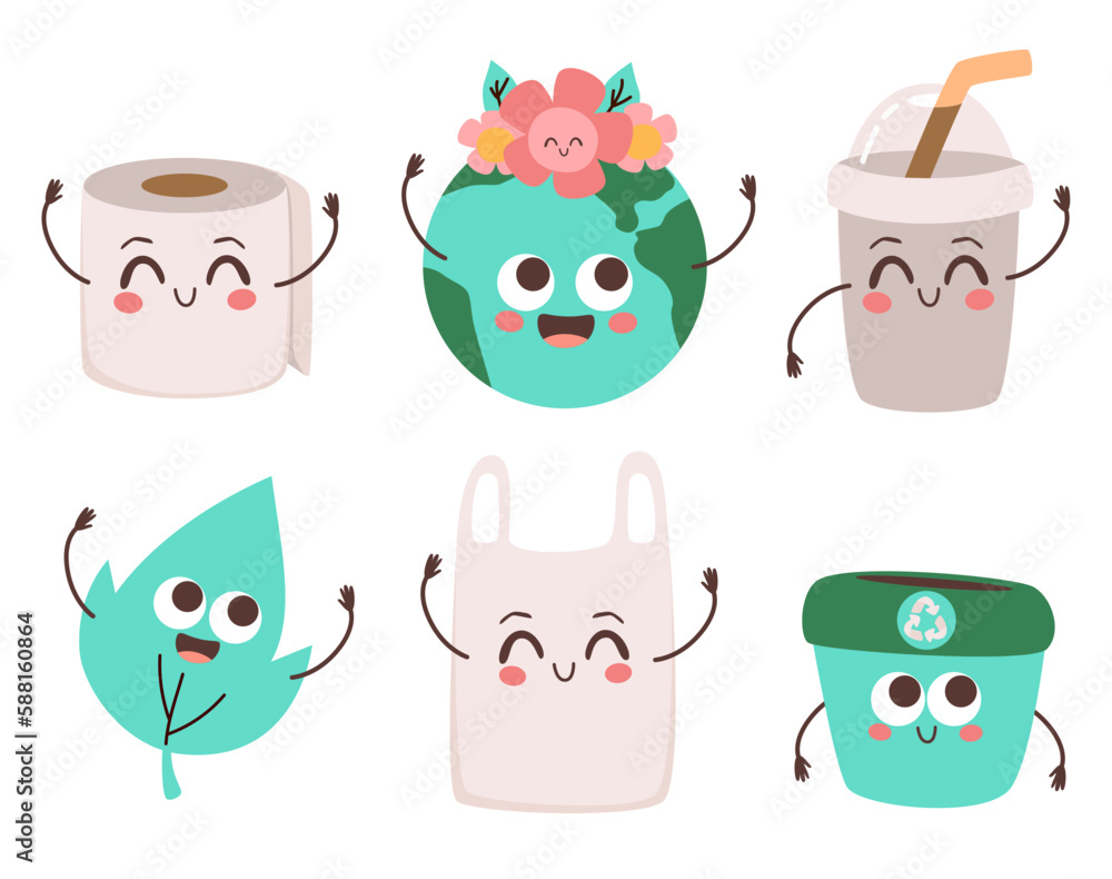 Vector illustration of cute mascot character for Earth Day. Eco symbol ...