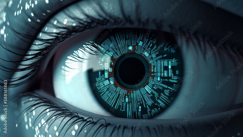 Female Cyborg Eye, Digital Control, Protection and Internet Security ...