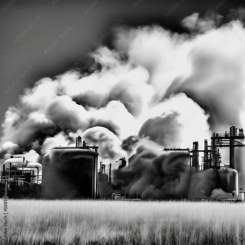 Generative AI illustration of industrial chemical plant disaster. Stock ...