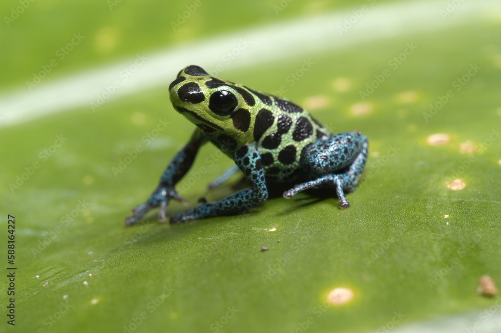 Mimic poison frog (Zimmerman's poison frog Amphibian) close up on a ...