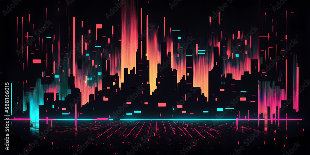 Tron city with neon lights in a metaverse desert. neon background ...
