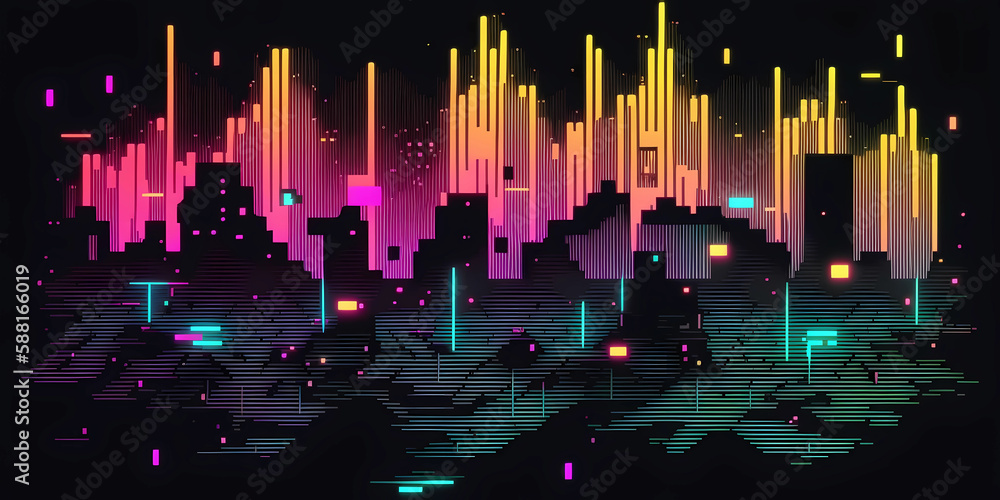Tron city with neon lights in a metaverse desert. neon background ...