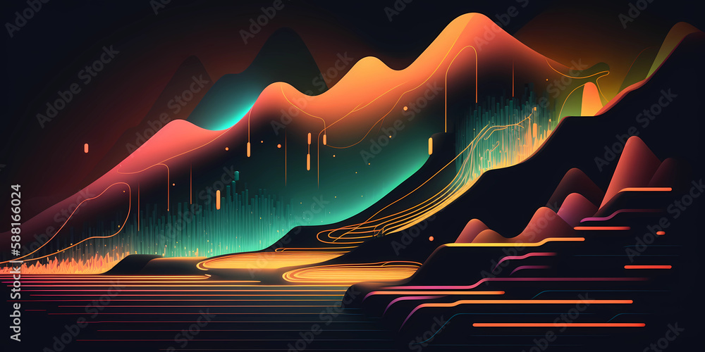 Neon tron style desert in the metaverse. neon background. Futuristic ...