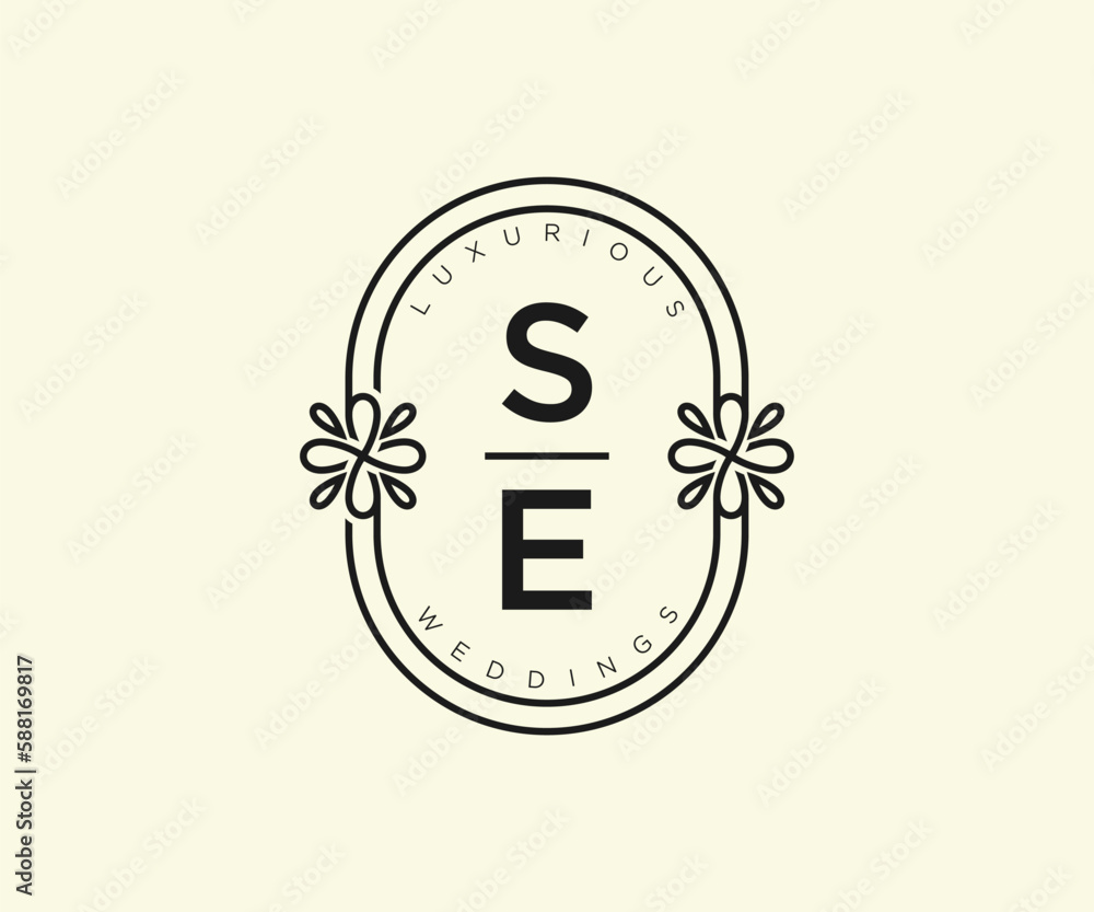 Vetor de SE Initials letter Wedding monogram logos template, hand drawn ...