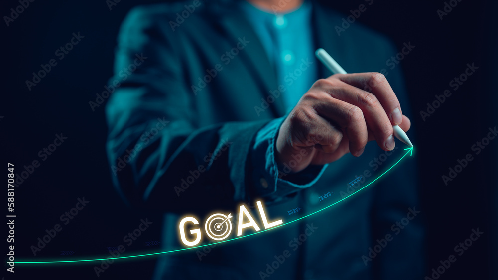 Goal and target line, action plan, strategy for success, Growth. Rising ...