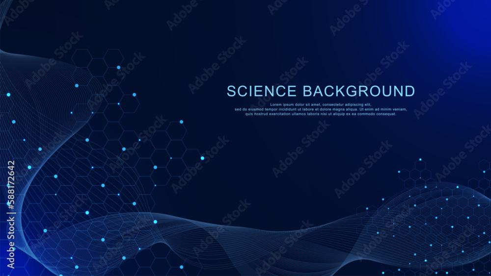 Structure molecule with wave flow for science, DNA, atom, neurons ...