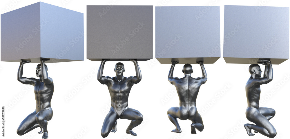 3D Render : Portrait of silver, iron metal texture male dummy character ...