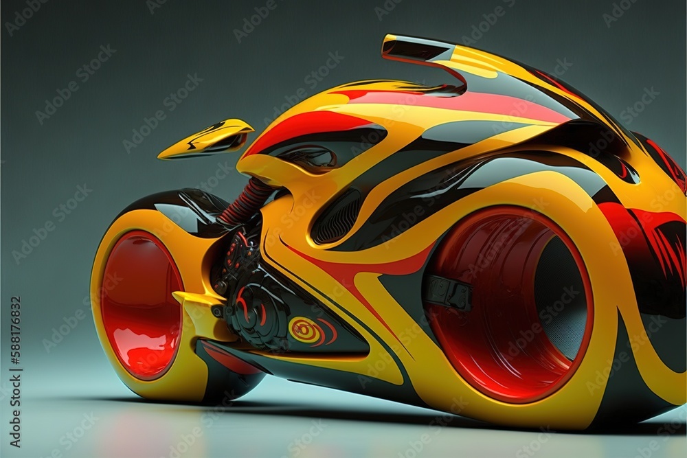 Futuristic sci-fi design yellow motorcycle model with hyper realistic ...