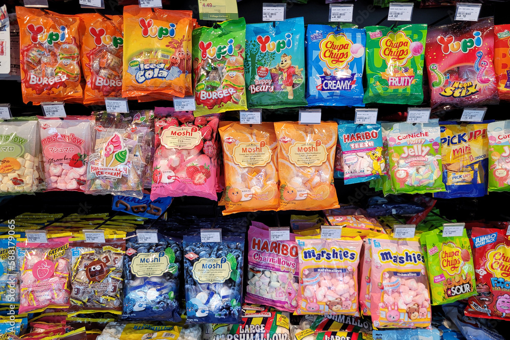 PENANG, MALAYSIA - 2 APR 2023: Various choices of imported sweet candy ...