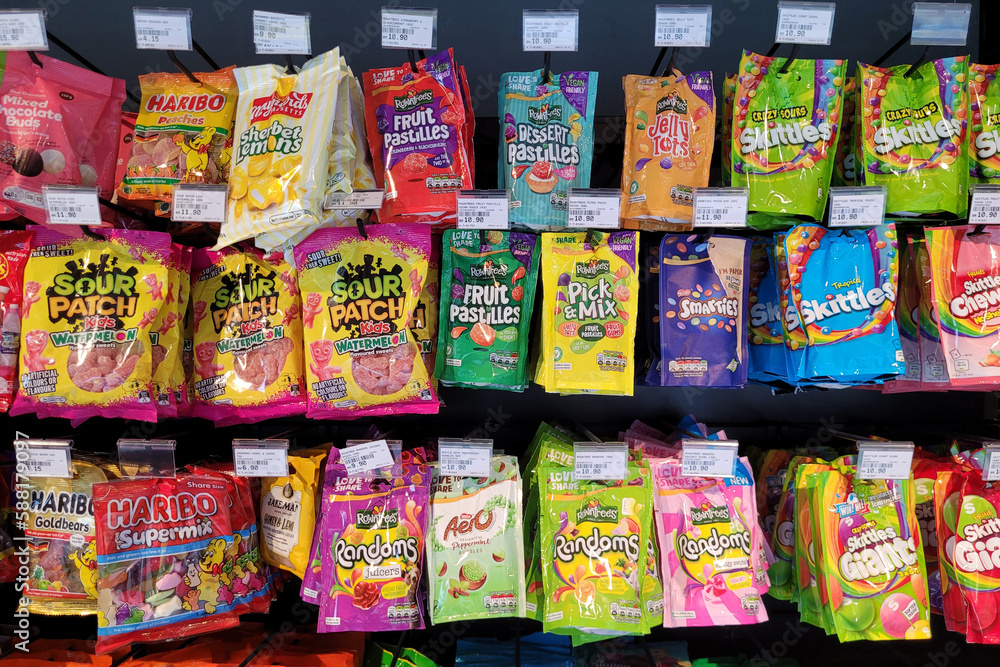 PENANG, MALAYSIA - 2 APR 2023: Various choices of imported sweet candy ...