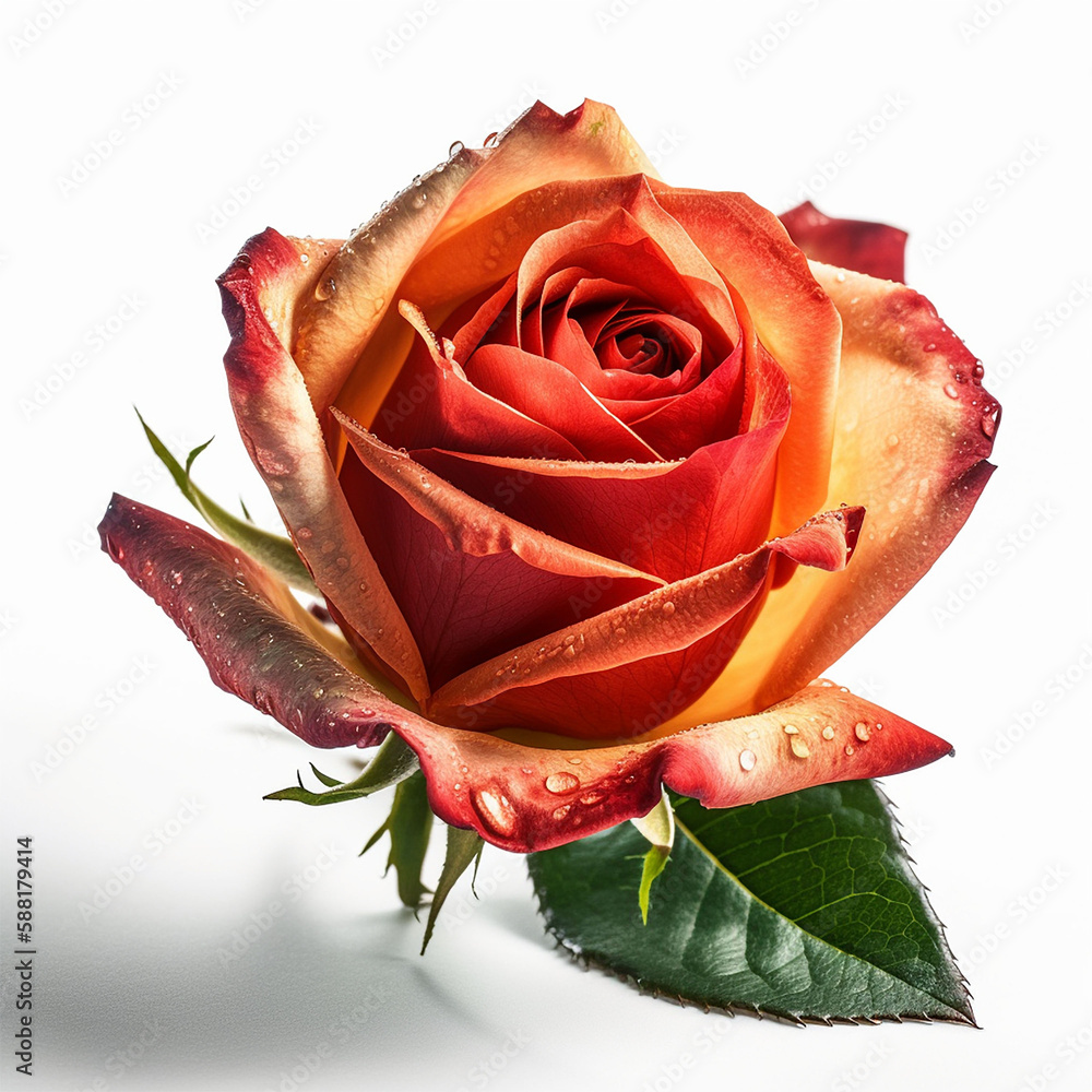 Rosa rossa e gialla su sfondo bianco, con gocce di acqua. Foto ad alta ...