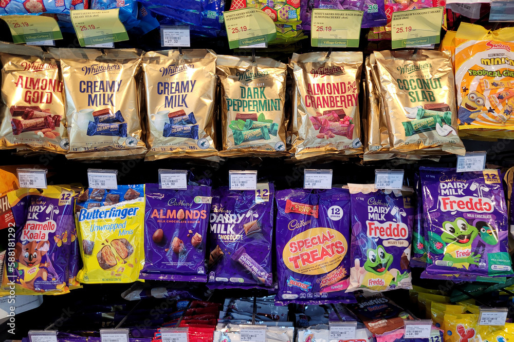 PENANG, MALAYSIA - 2 APR 2023: Various choices of imported sweet candy ...