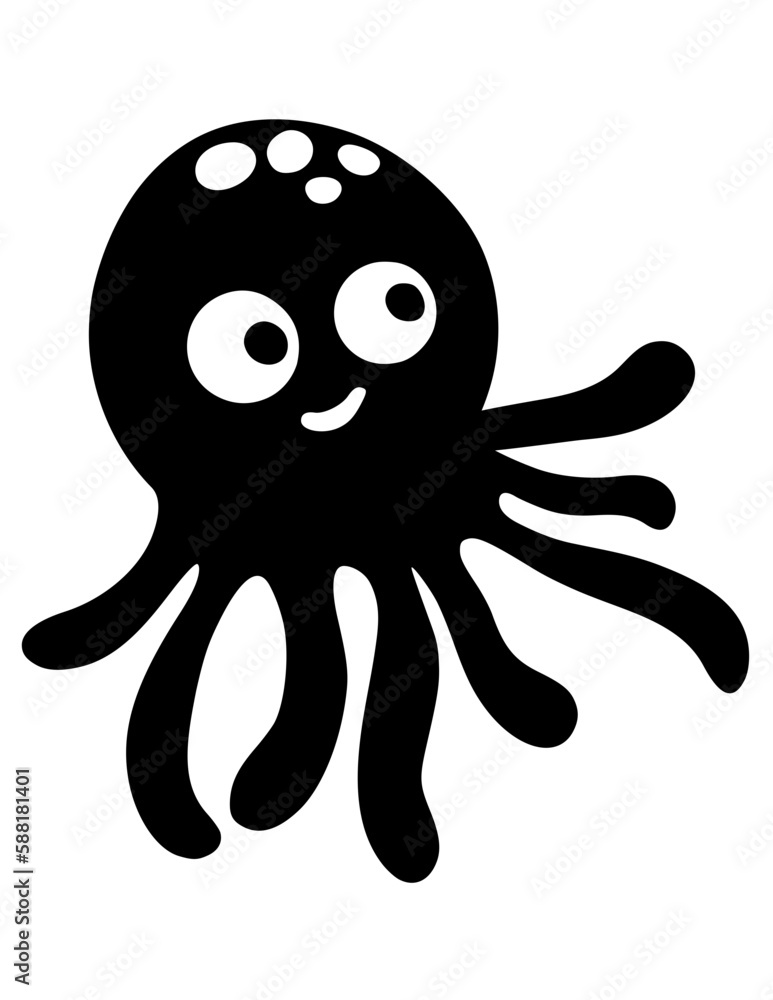 Baby Octopus SVG Cut File, Cute Octopus Clipart Silhouette Stock Vector ...
