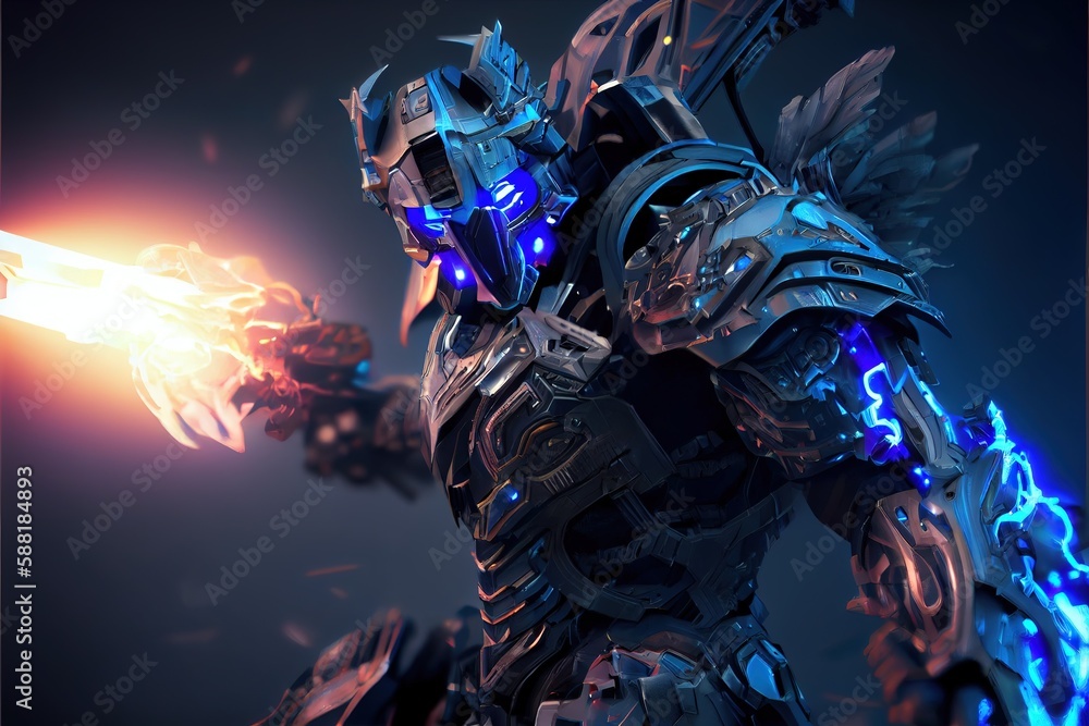 Scifi soldier anthropomorphic wereaven with futuristic sci-fi armor and ...