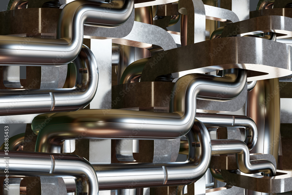 Engineering communications. Ventilation ducts. Tangled pipes. Steel ...