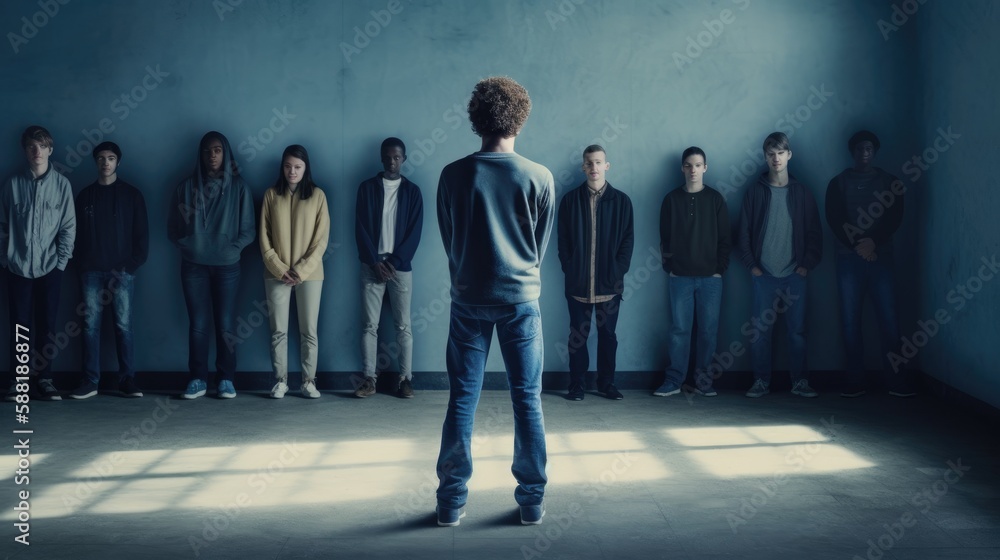 Powerful image of a student standing up to a group of bullies, with a ...