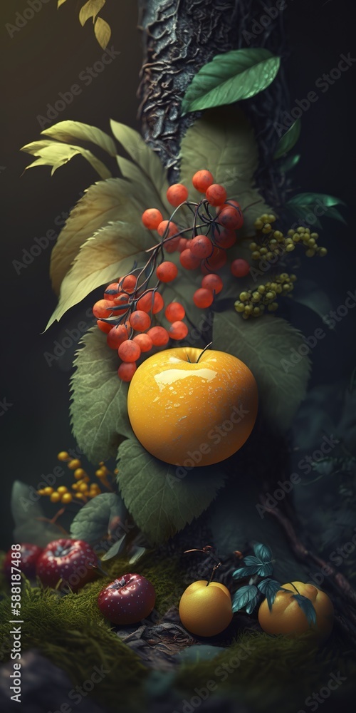 Scene of forest fruits up close and personal Generative AI Stock ...
