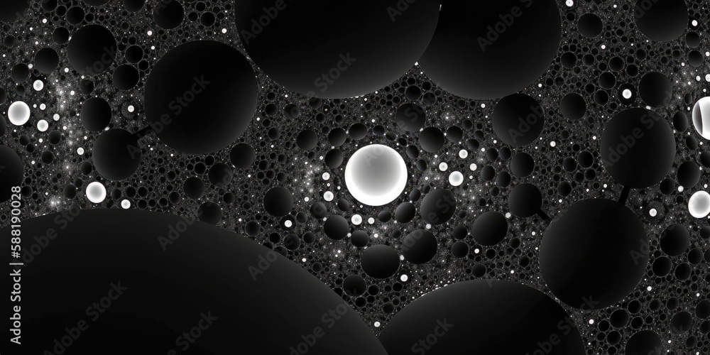 Black and white abstract celestial orbs in a backdrop of stars ...