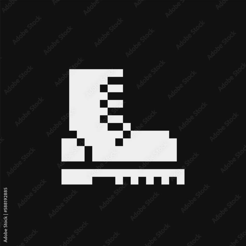 Military shoes, boot pixel art icon. Design for stickers, shoe store ...