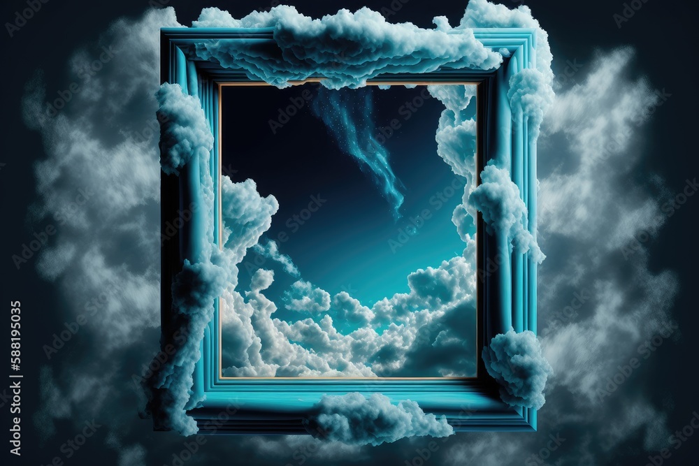 Frame isolated on white cloud background in the sky in square shape ...