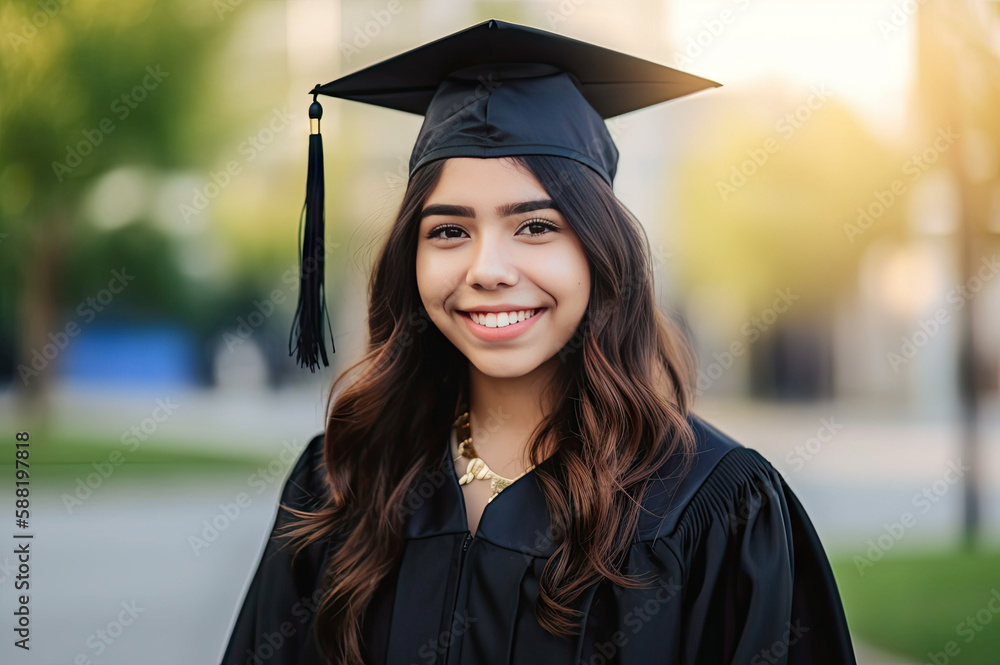 Happy latina woman graduate education getting degree achievement ...