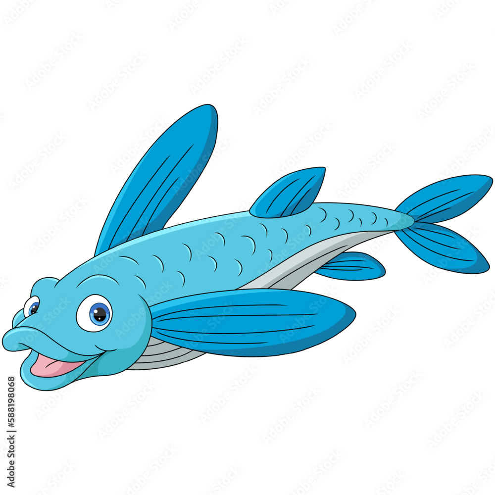 Cute flying fish cartoon on white background Stock Vector | Adobe Stock