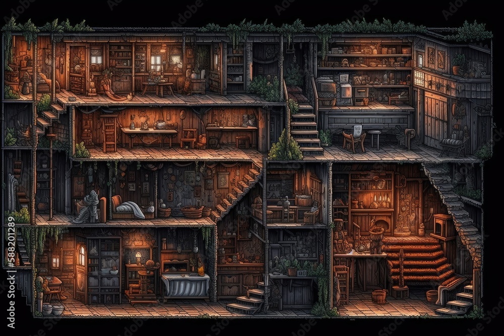 Pixelated Nightmares: Horror Diagrams in Pixel Art 3 Stock Illustration ...