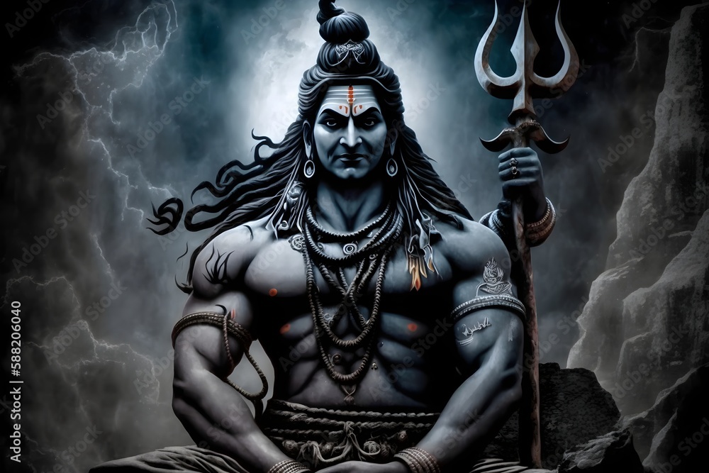 Generative AI Hindu god Shiva, Colorful indian hindu God Shiva hand ...