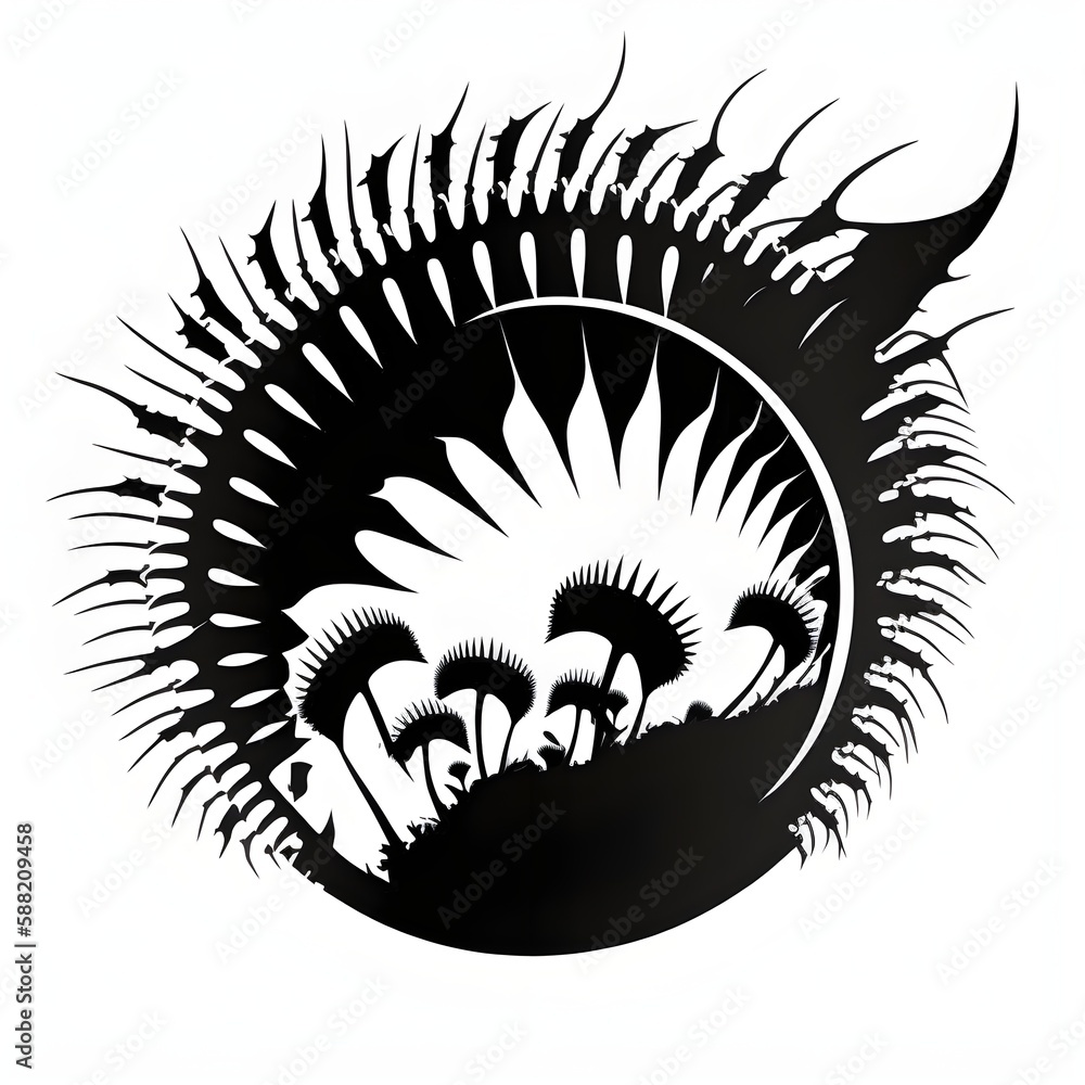 a venus flytrap in a vortex simple black on white logo clipart style ...