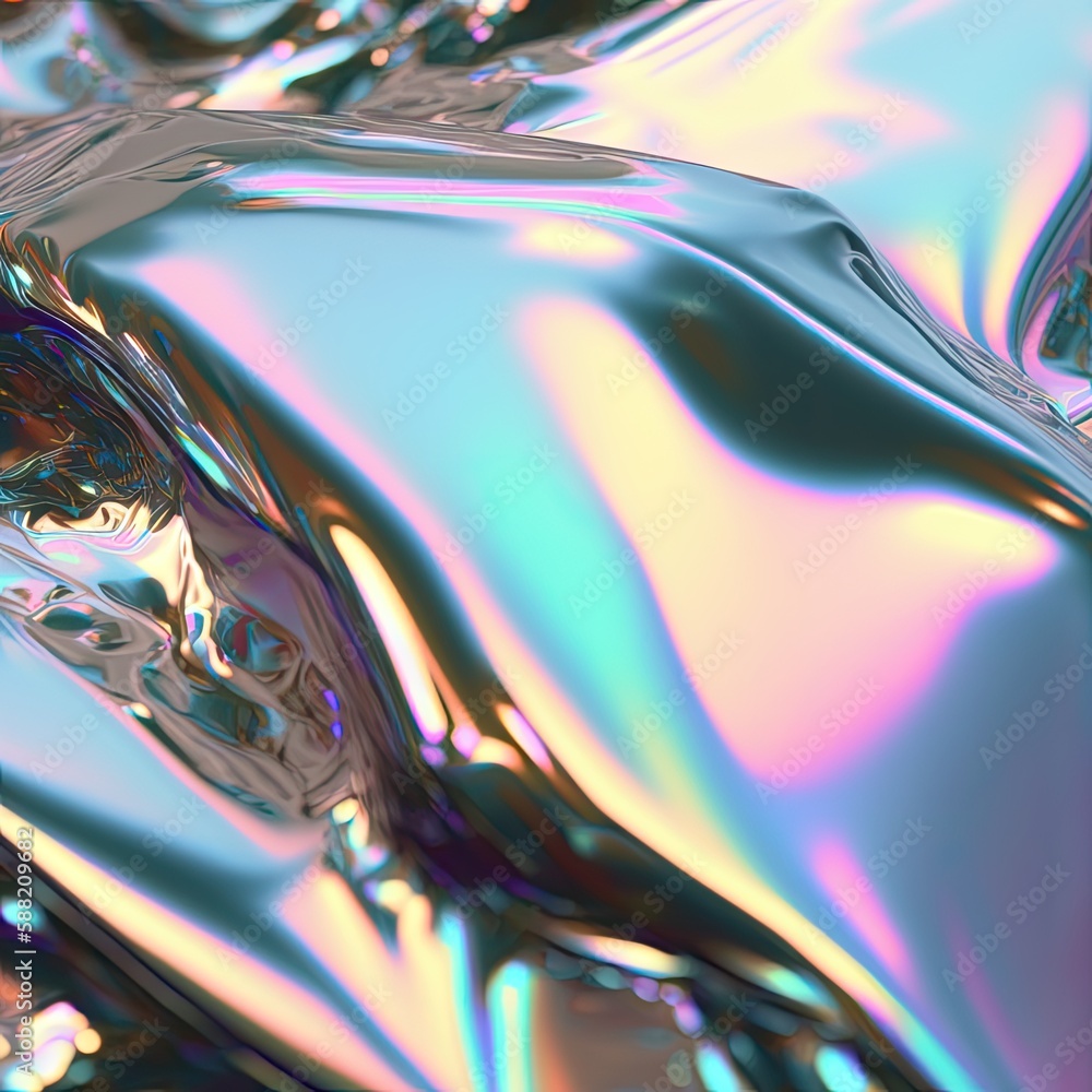 Holographic background texture design of neon iridescent wrinkled blue ...