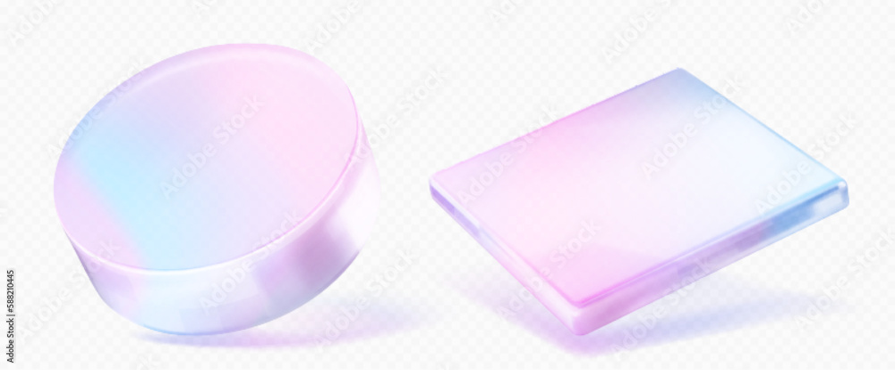 3d crystal glass texture shape with holographic gradient. Isolated ...