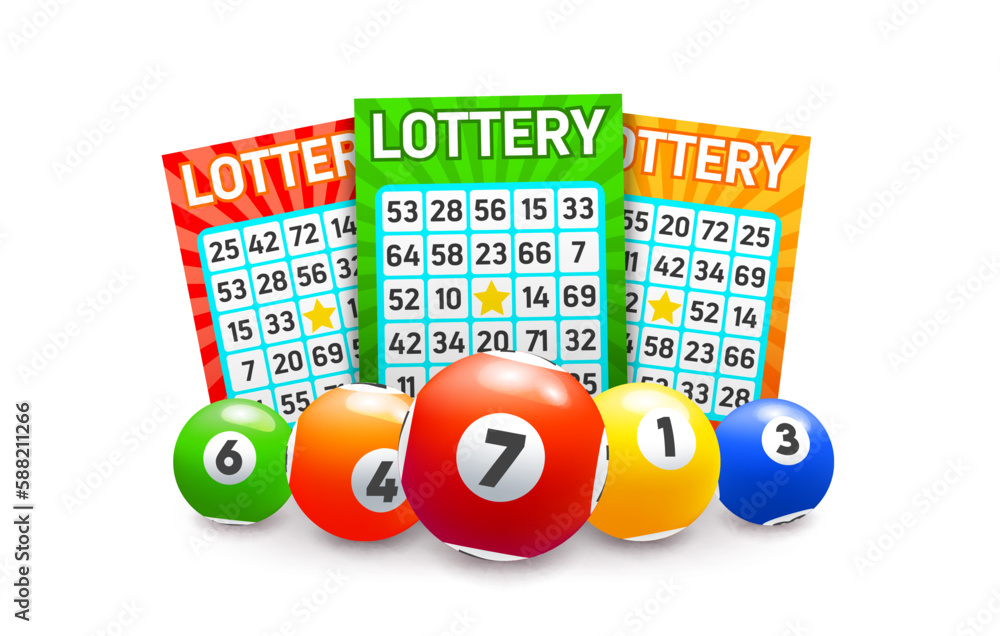 Bingo lottery balls and lotto tickets background with win numbers ...