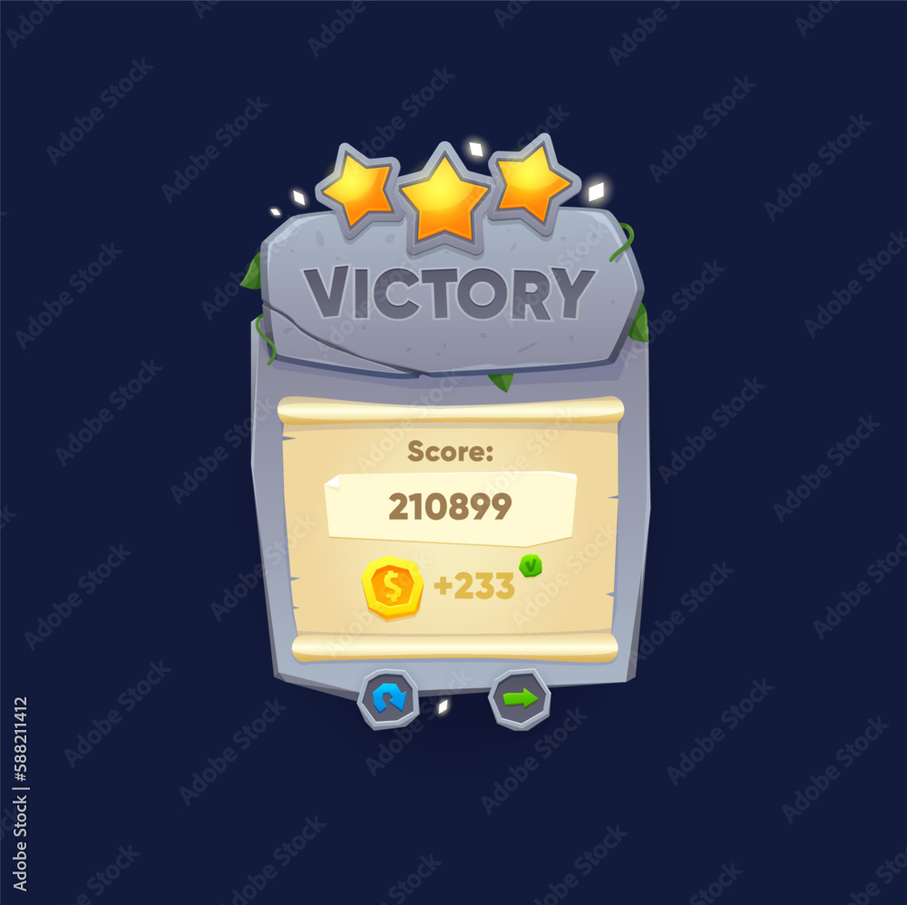 Game victory sign, banner or popup window. Cartoon vector congrats ...