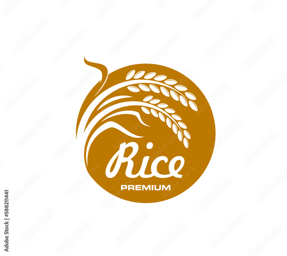 Rice icon, grain food and organic natural agriculture vector plant ...