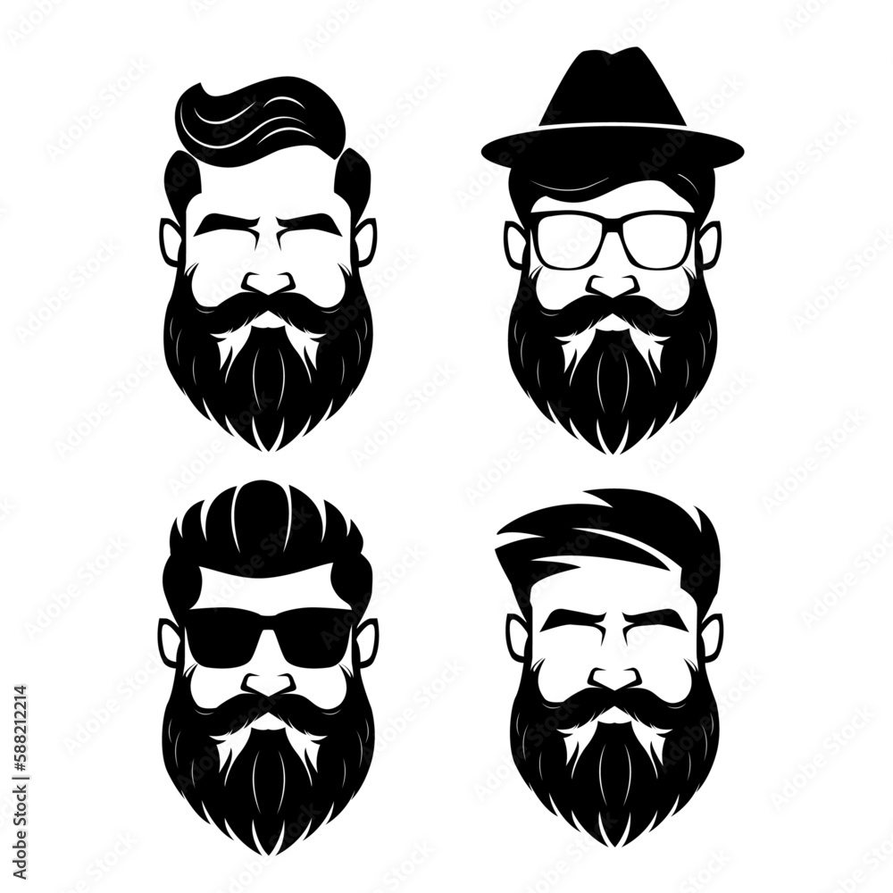 beard man face and glass icon line logo isolated simple retro style ...
