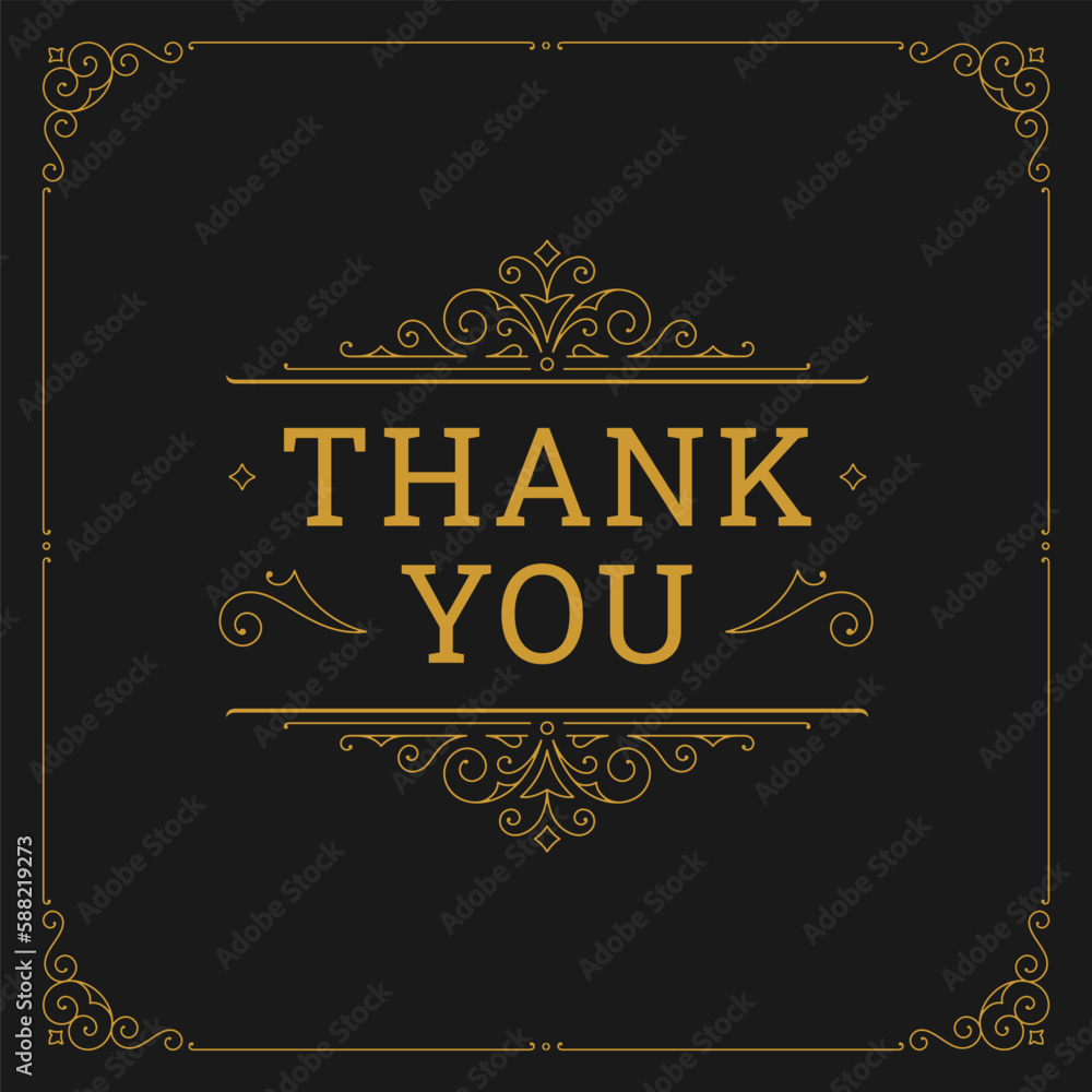 Thank you vintage card antique swirl flourish curved golden frame ...