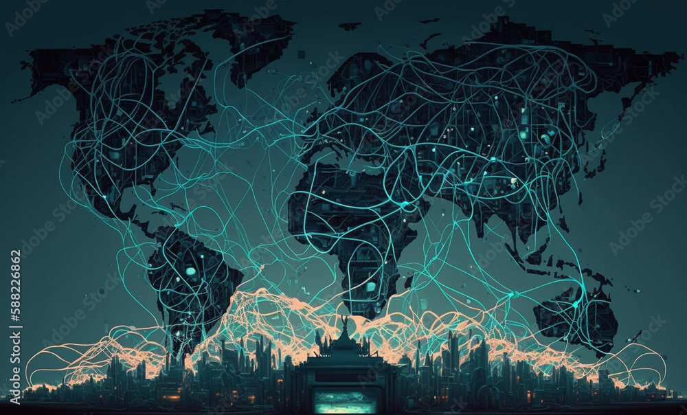World map and globe background or wallpaper. Technology network ...