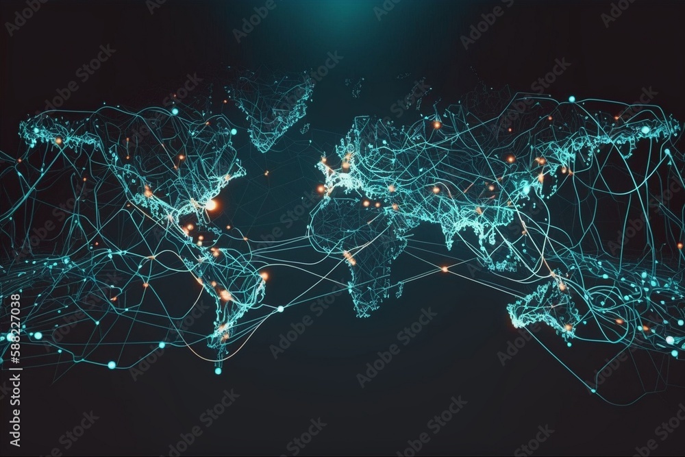 World map and globe background or wallpaper. Technology network ...