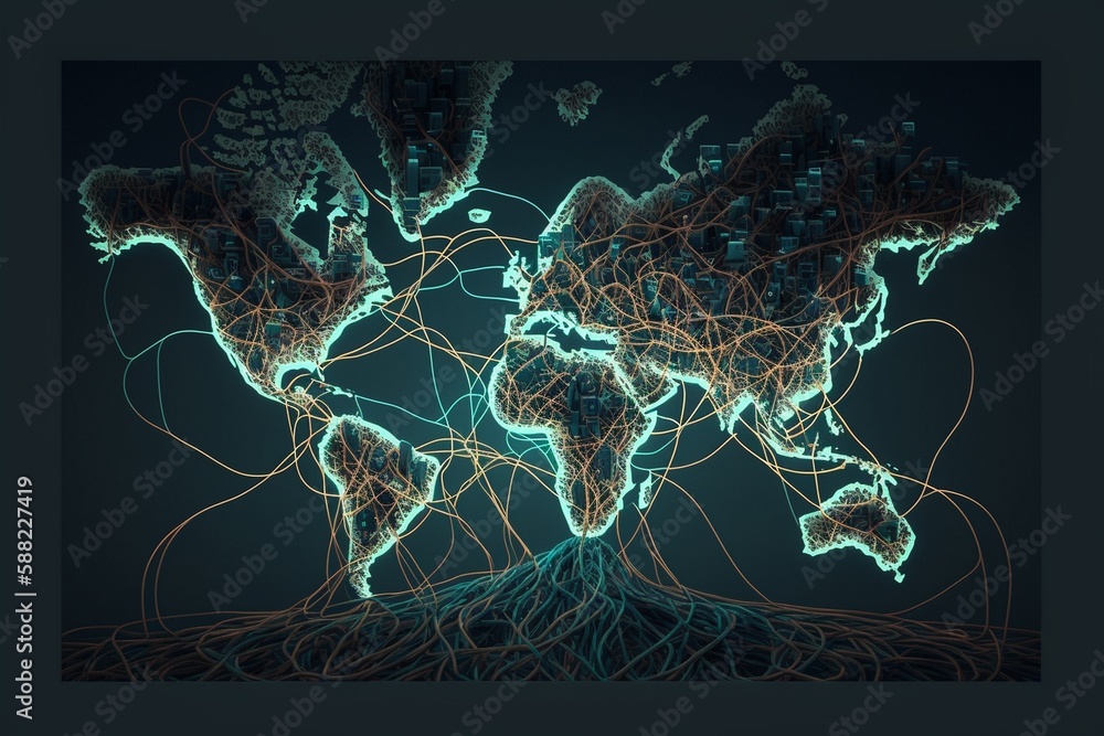 World map and globe background or wallpaper. Technology network ...