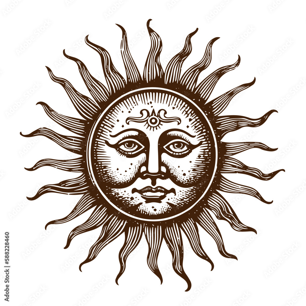 vintage sun face retro line engrave style vector. vintage antique ... vintage sun face retro line engrave style vector. vintage antique ...