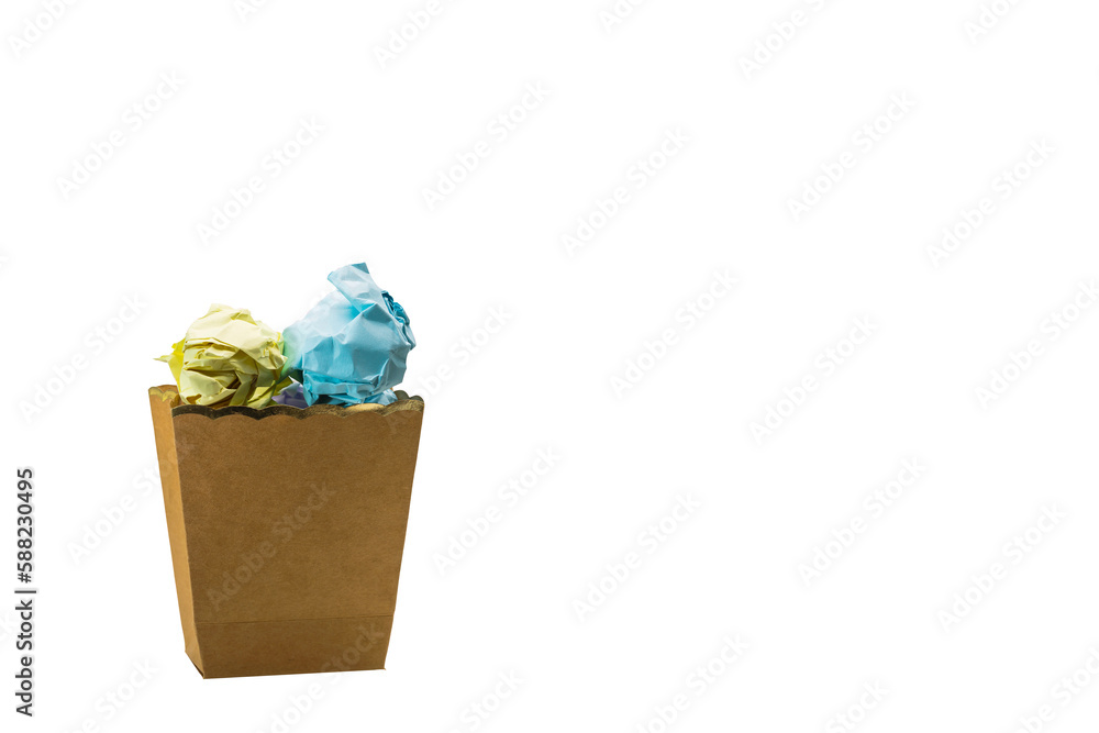 Colorful of paper ball, crumpled paper in brown gift box isolated on ...