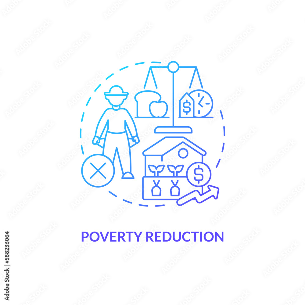Poverty reduction blue gradient concept icon. Create workplaces ...