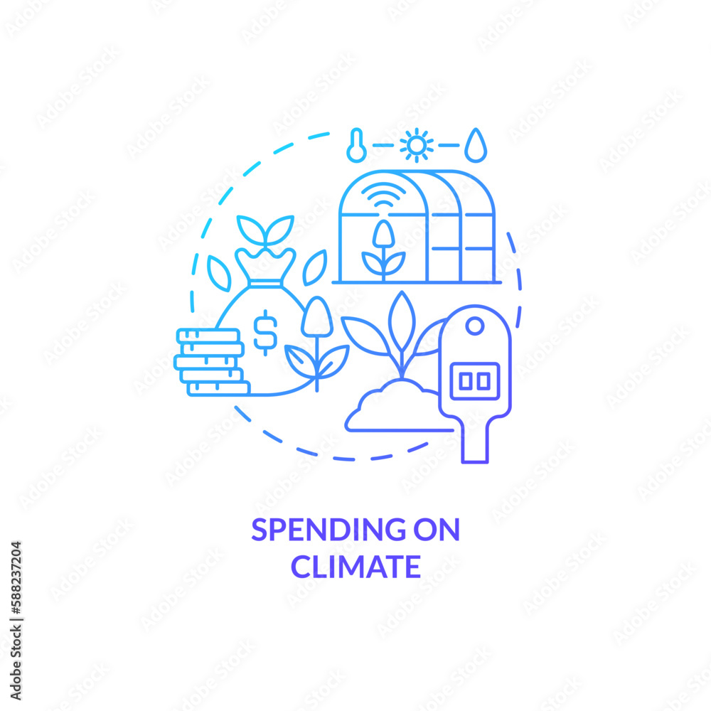 Spending on climate blue gradient concept icon. Sustainable industry ...
